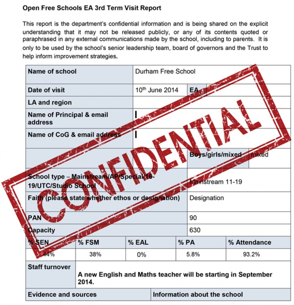 DfE report praised damned free school