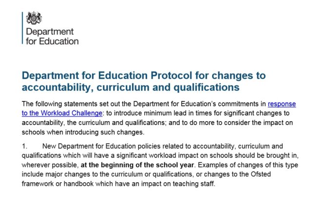 DfE protocol for qualification and curriculum change - the rules