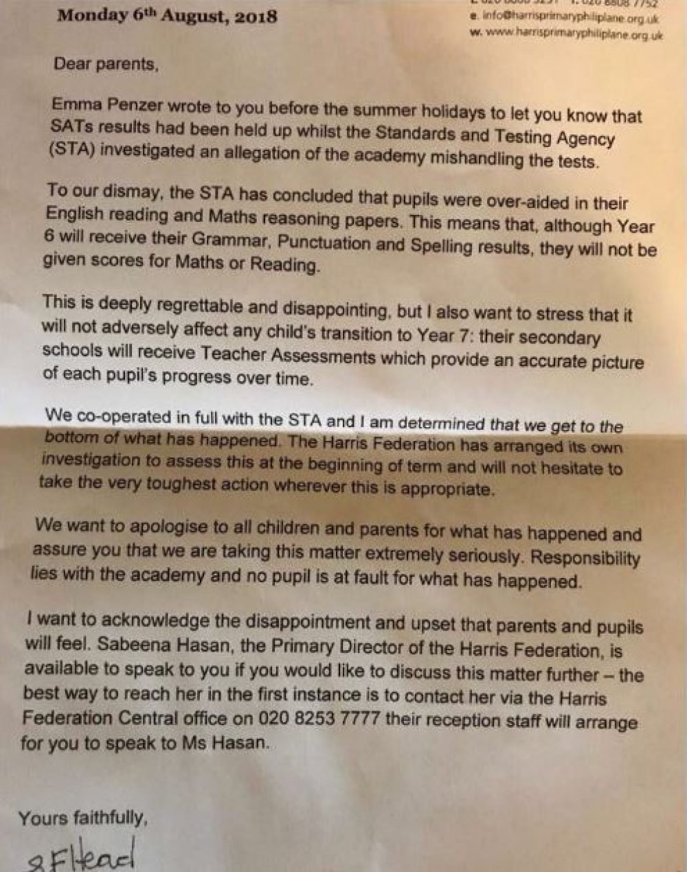 Revealed: Harris school praised by ministers 'overaided' pupils in SATs