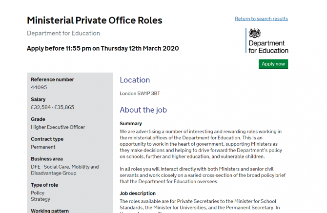 DfE job ad warned applicants wouldn't be paid for 2 months